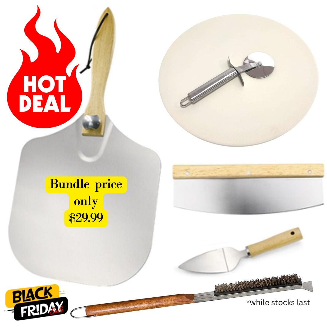 Lifespace 6pc Pizza Bundle Kit - 13" Pizza Stone, Peel, Rocker Slicer ...