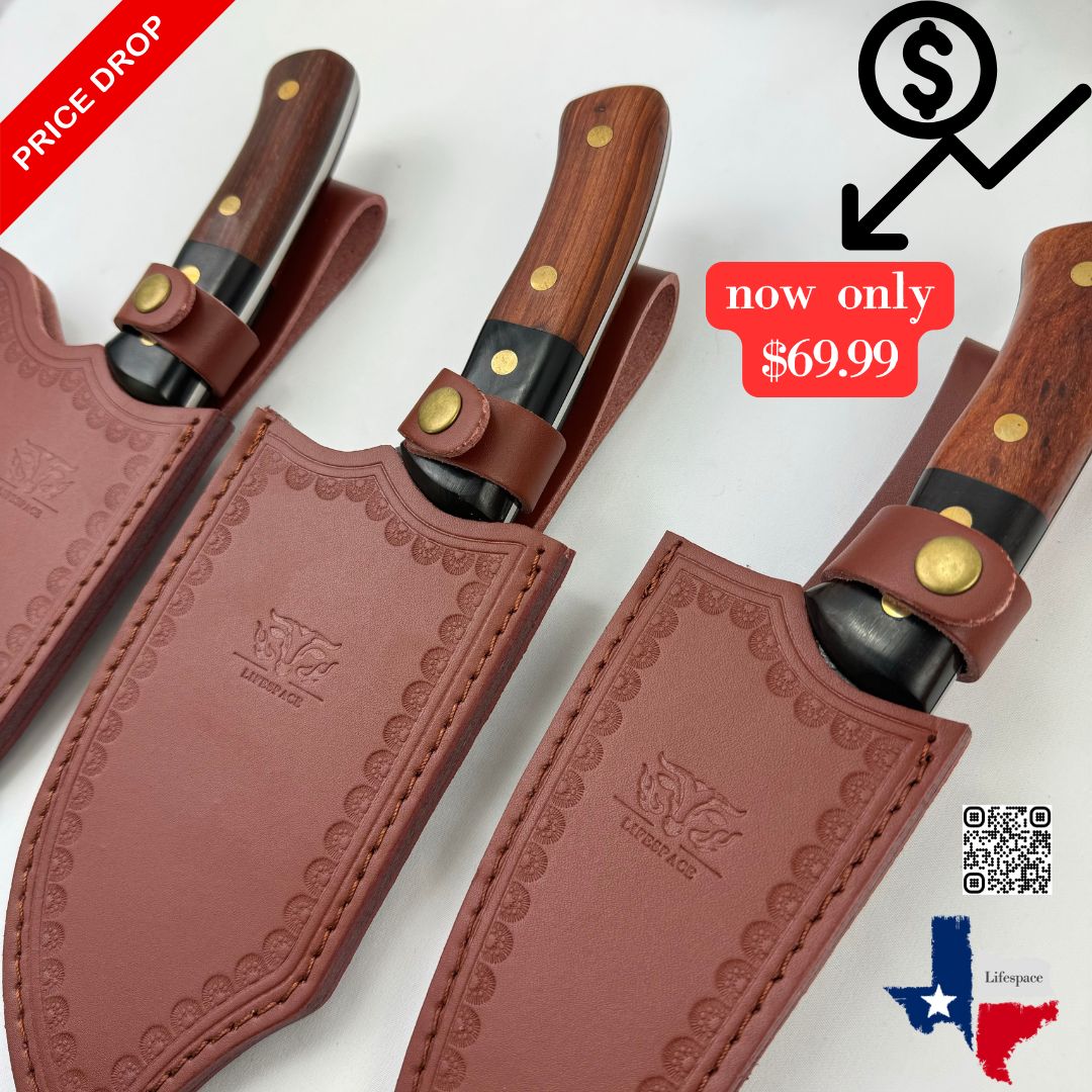 Lifespace Premium Chef Cleaver Set (x3) w/ Genuine Leather Sheath in a ...