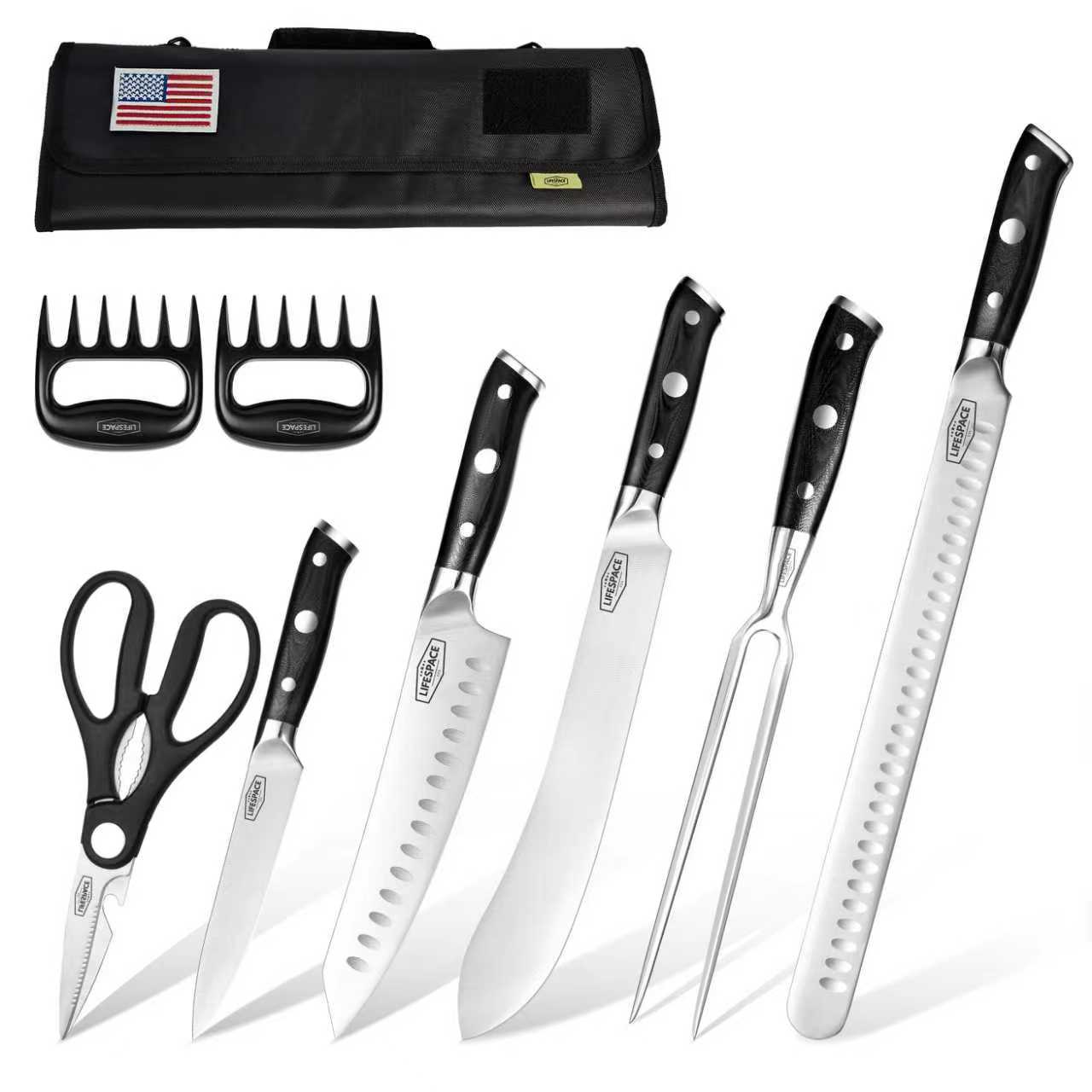 Lifespace Premium Professional 9pc Chef Knife & Tool Set with Knife Ro ...